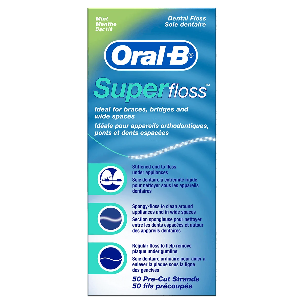 Oral-B Super Floss Mint Dental Floss Pre-Cut Strands 50 ea (Pack of 6 ...